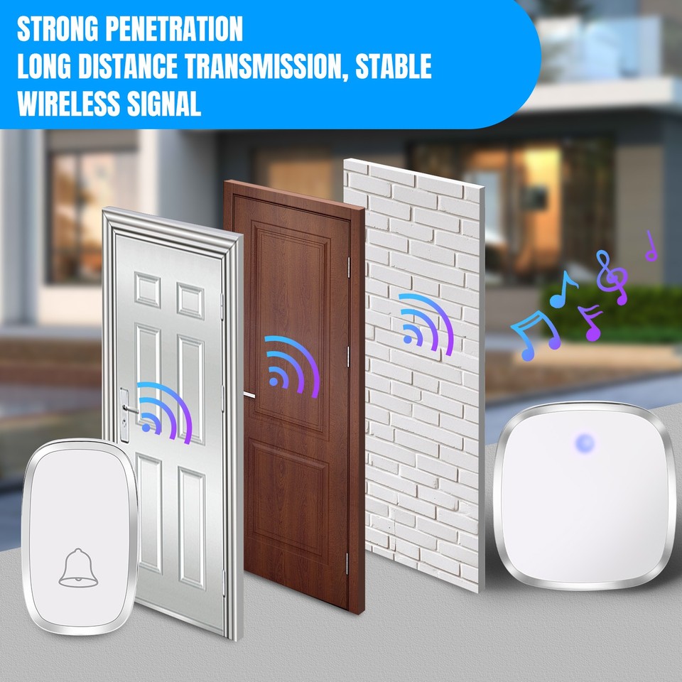 1000ft Wireless Door Bells Waterproof Long Range Battery Home Cordless ...
