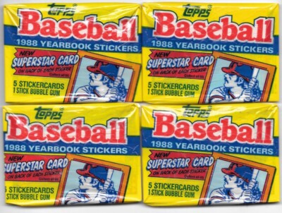 Baseball 1988 Yearbook Stickers Trading Cards 4 SEALED UNOPENED Packs ...