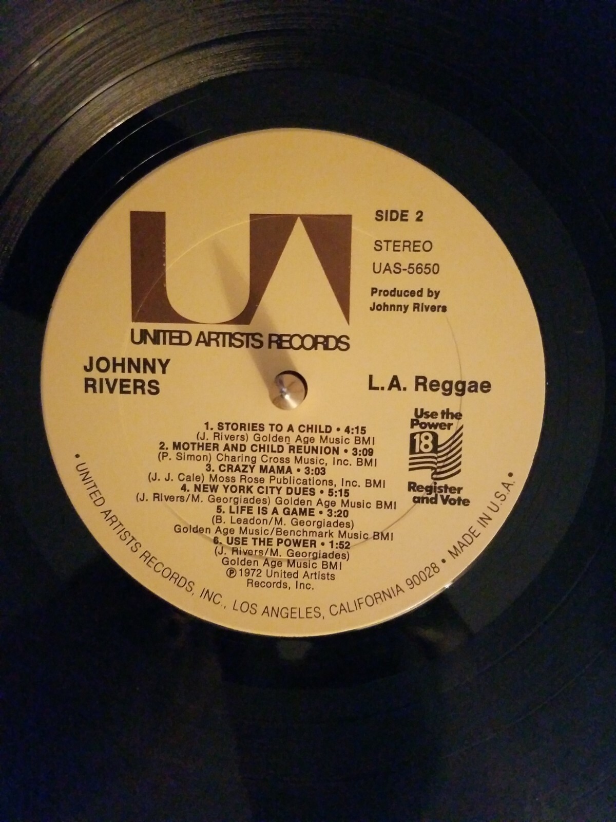 Johnny Rivers - L.A. Reggae LP UAS-5650 United Artists Vinyl Record 1ST ...