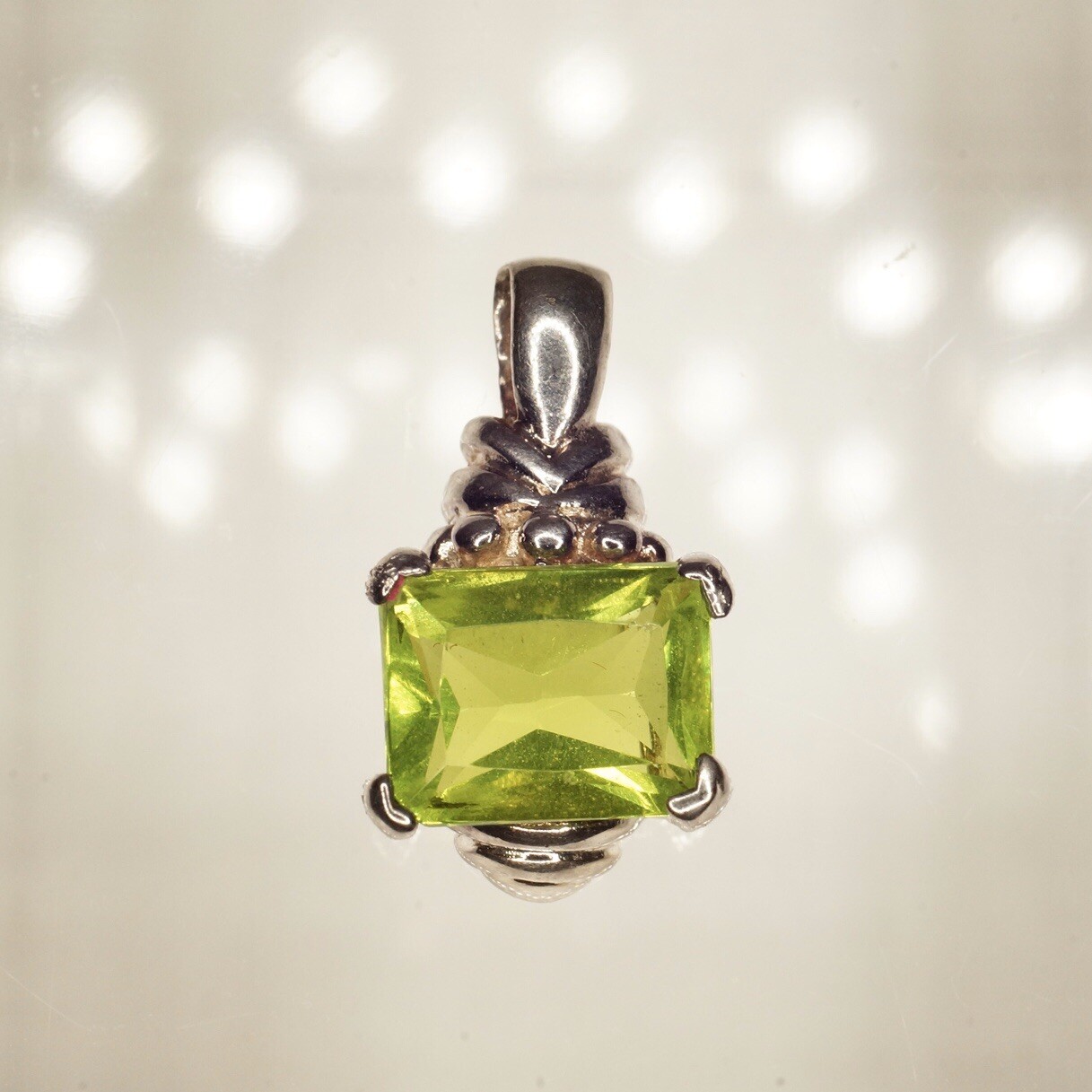 Sterling Silver Modernist Pendant With Green Glass Rectangle Stone | eBay