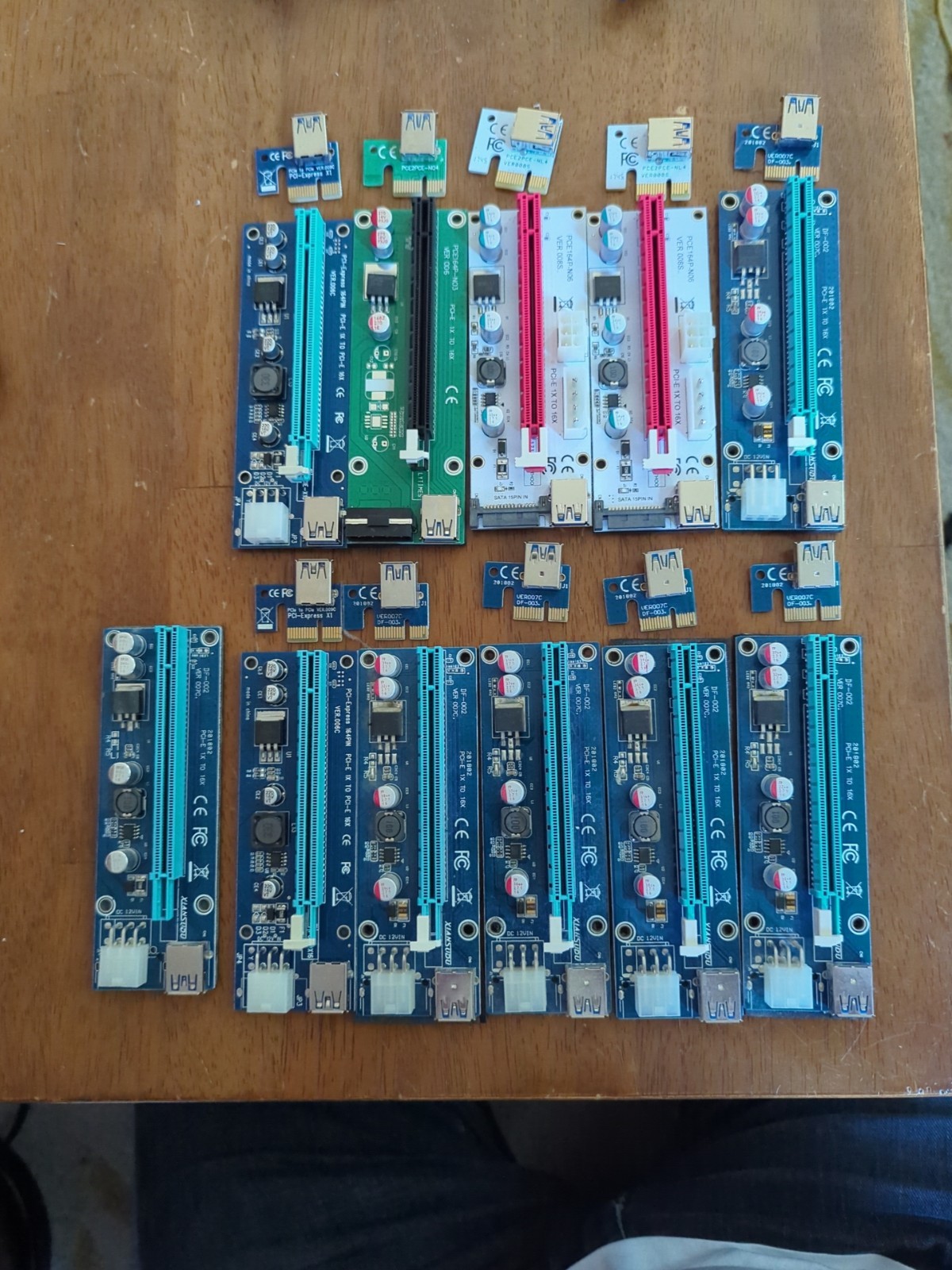 Lot Of 10 PCI-E Risers 1X to 16X 164 Pin +4x 4ft USB Cables - Pulled ...