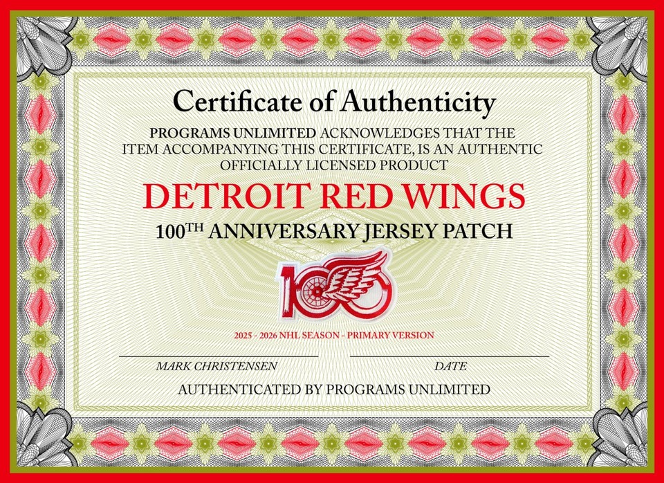 2025 2026 DETROIT RED WINGS "PRIMARY" JERSEY PATCH 100TH ANNIVERSARY ...