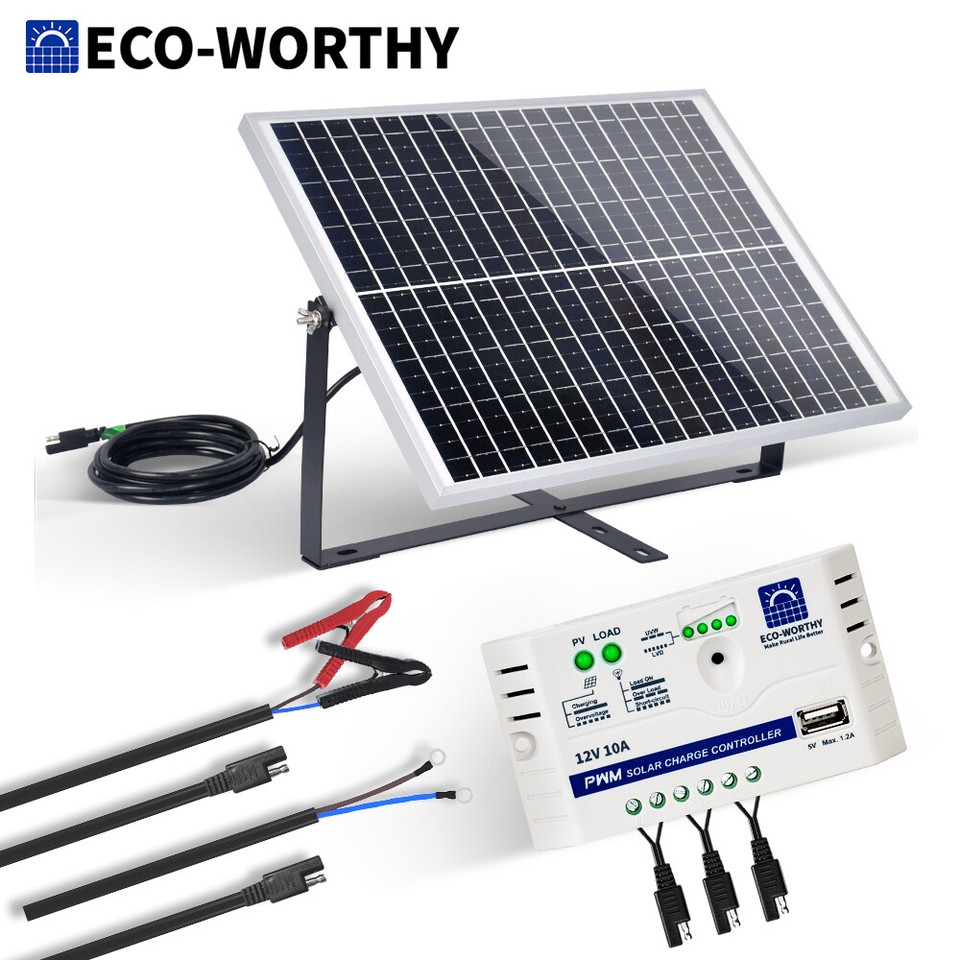 ECO-WORTHY 10W 25W Watt Solar Panel Kit & 12v 10Ah Lithium Battery Home ...