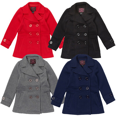 Girls Stylish Winter Pea Coat Dress Coat, Red, Gray, 6,8,10,11 | eBay