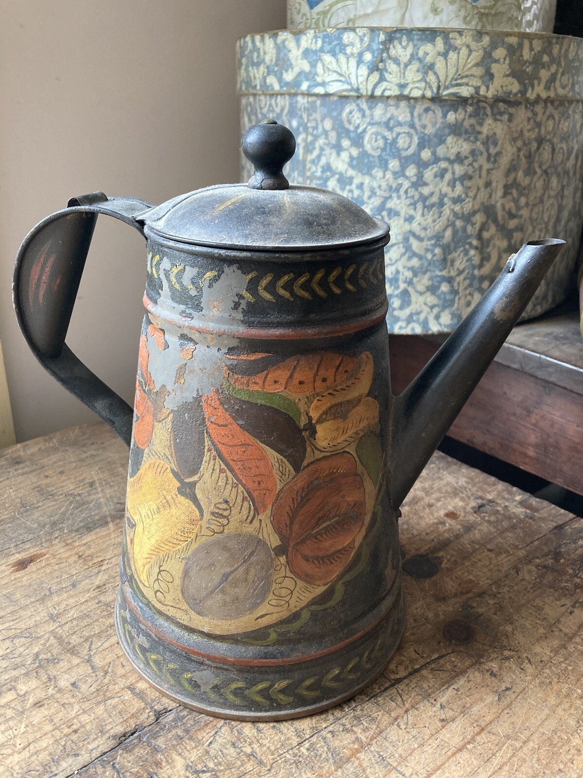 NICE! Antique 19th C Hand Painted Tin TOLEWARE TEAPOT Original Paint | eBay