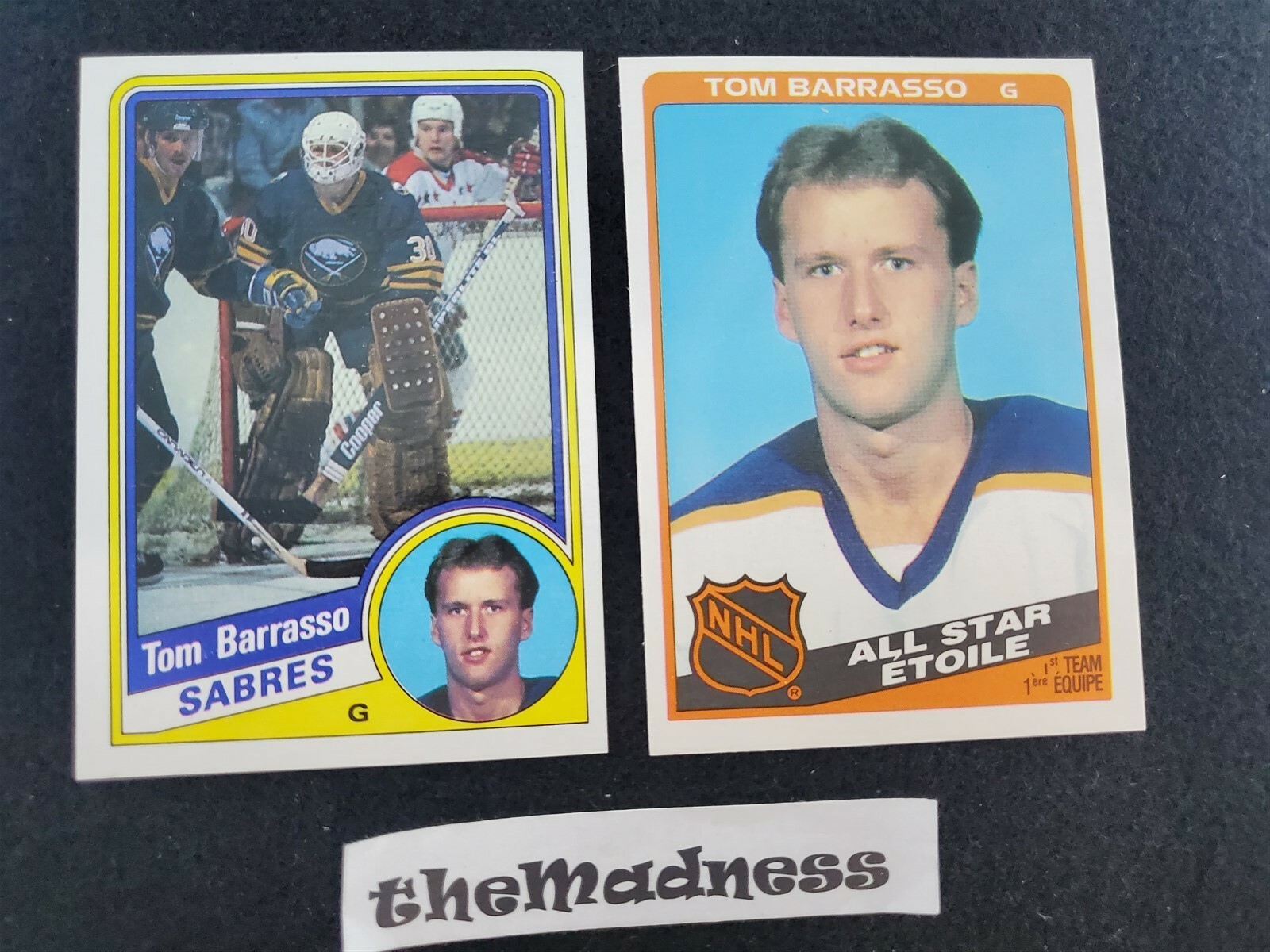 Two (2) 1984 Tom Barrasso Hockey Rookie Cards Topps OPC Buffalo Sabres ...