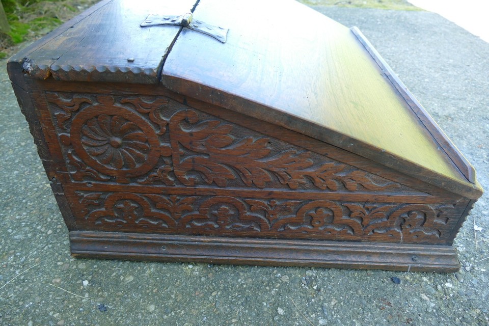 antique primitive 17th c Bible Box carved oak & pine forged butterfly ...