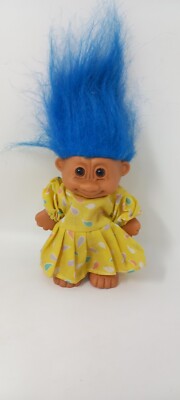 1980s PMS Troll Blue Hair Yellow Dress Doll Model Toy | eBay UK