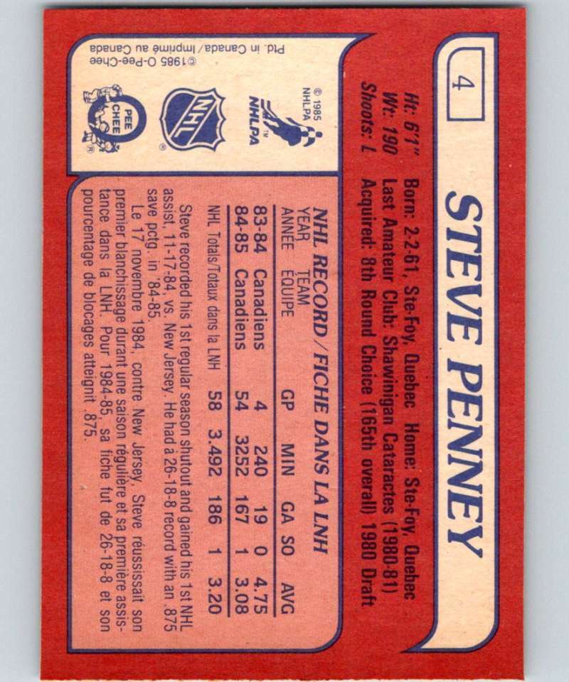 1985-86 O-Pee-Chee - #4 Steve Penney for sale online | eBay