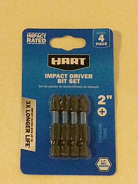 HART 4-piece 2" Impact Driver Bit Set 1/4 Hex Shank Ph2 Torsion Zone ...