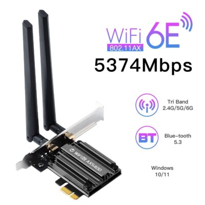 MT7922 WiFi 6E Card PCIe AX5400Mbps Bluetooth 5.3 Adapter for Desktop ...