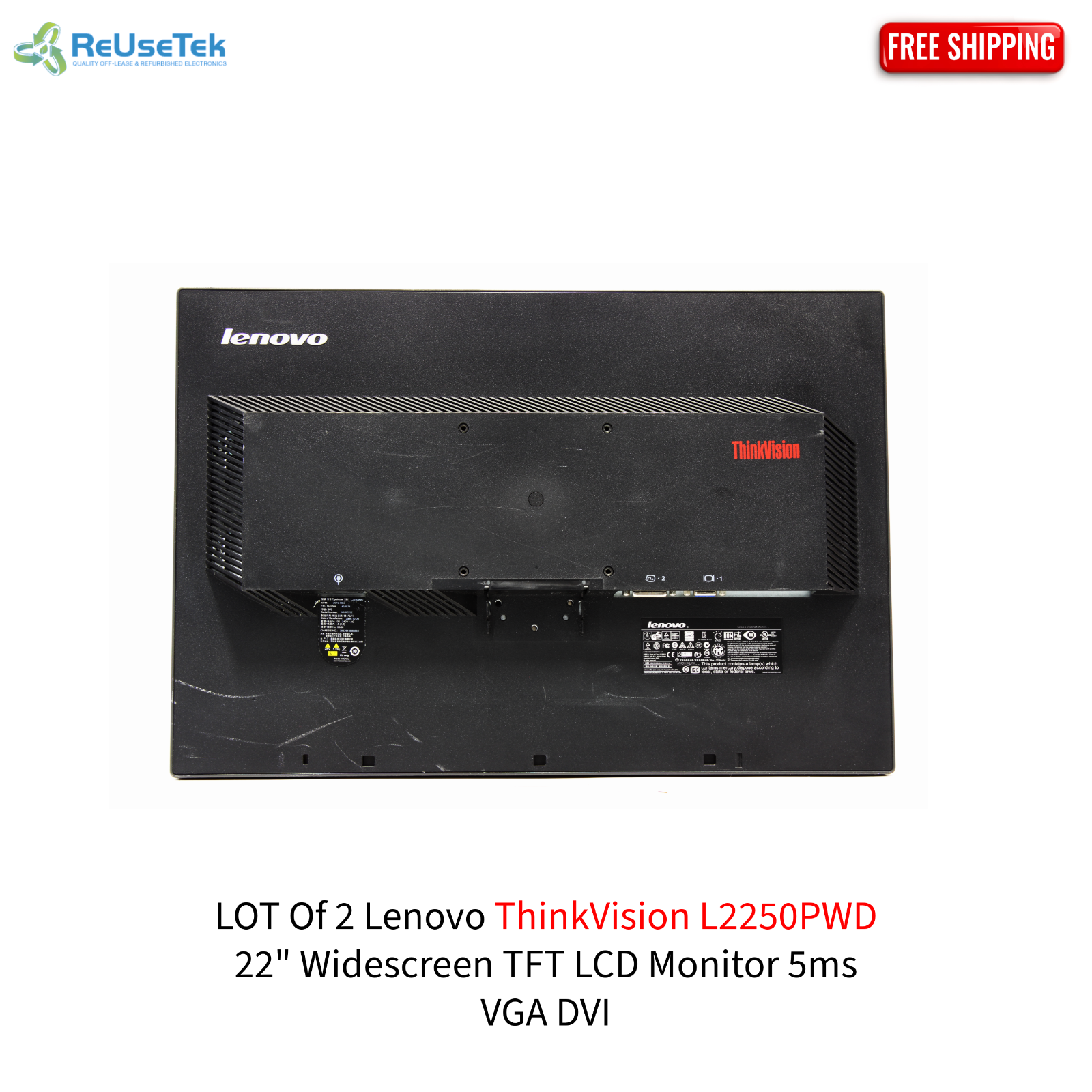 LOT Of 2 Lenovo ThinkVision L2250PWD 22" Widescreen TFT LCD Monitor 5ms ...