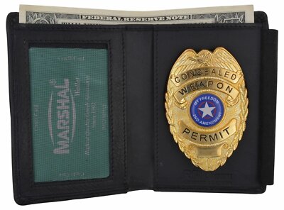 POLICE ID BADGE HOLDER SHIELD BADGE BIFOLD NEW BLACK GENUINE LEATHER ...