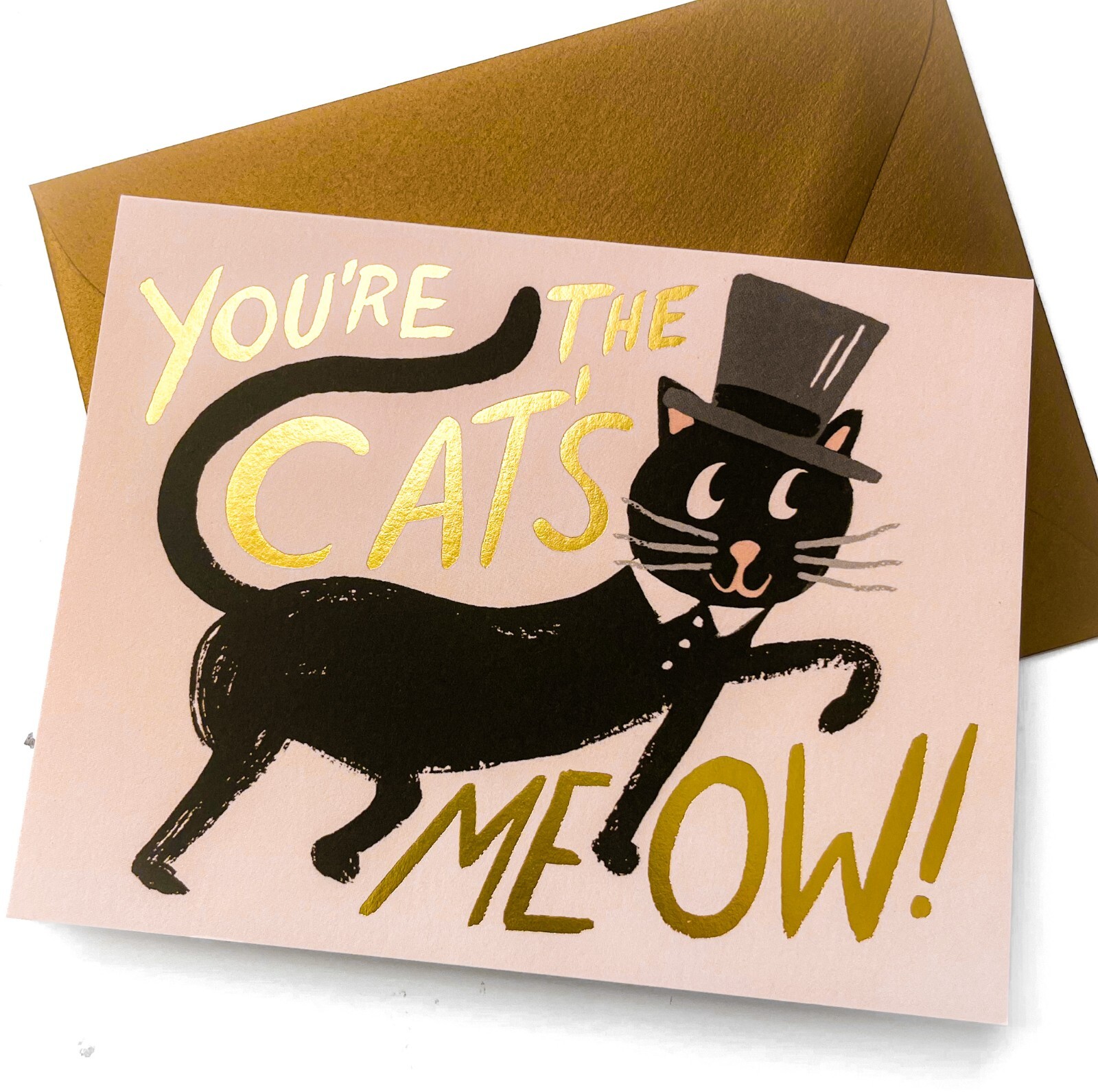 RIFLE PAPER CO. Greeting Card & Envelope - "CAT'S MEOW" Gold Metallic ...
