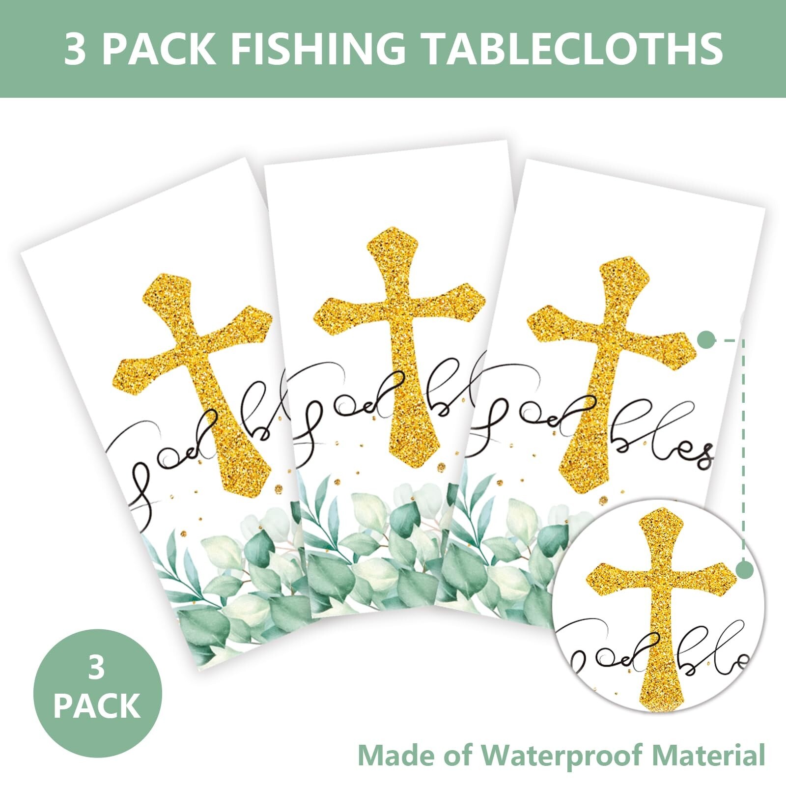3pcs God Bless Tablecloth Baptism Table Cover First Holy Communion ...