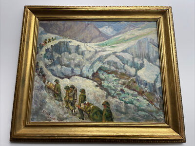 ANTIQUE WW2 PAINTING MILITARY SOLDIERS WOUNDED MEDICAL IMPRESSIONISM ...
