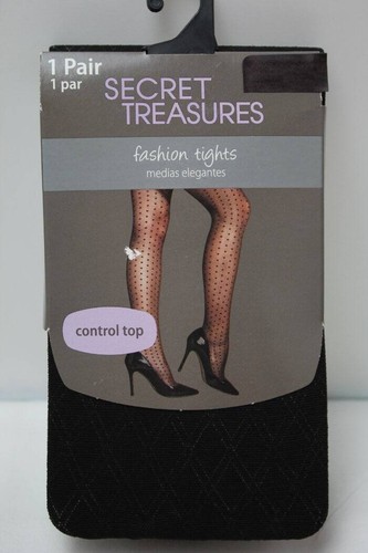 NEW Womens Secret Treasures Control Top Fashion Tights Size 3 Black ...