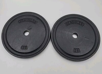 Weights 2 Hercules Plates 25 lb by York Barbell 1" Hole Vtg Total 50LB ...