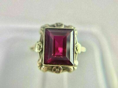 Antique Vintage Lab-Created Ring 14K Yellow Gold Plated 3.5Ct Emerald ...