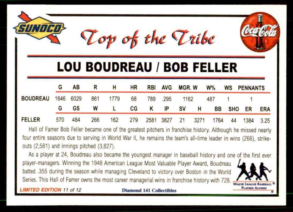 2001 Sunoco Dream Team Lou Boudreau/Bob Feller 101 Baseball Cards #11 ...