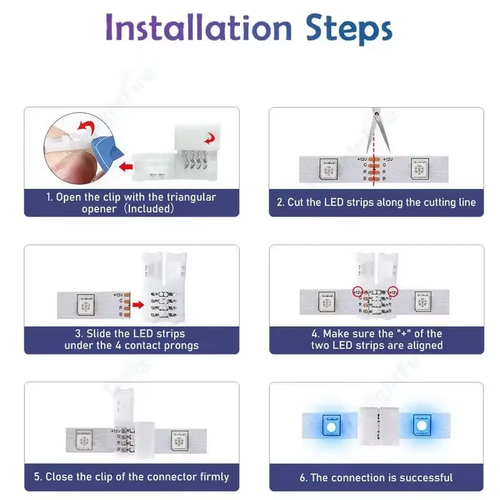 10Pcs Solderless LED Strip Connector 2/4/5 Pin L/T Type 8-10mm Gapless ...