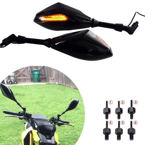 Motorcycle Rearview Mirrors w/ LED Turn Signals For Honda Grom MSX125 ...