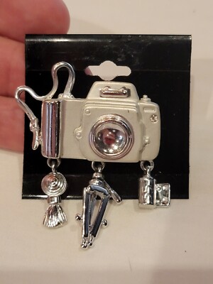 Vintage Danecraft Silvertone Camera Brooch Dangling Charms Photography ...