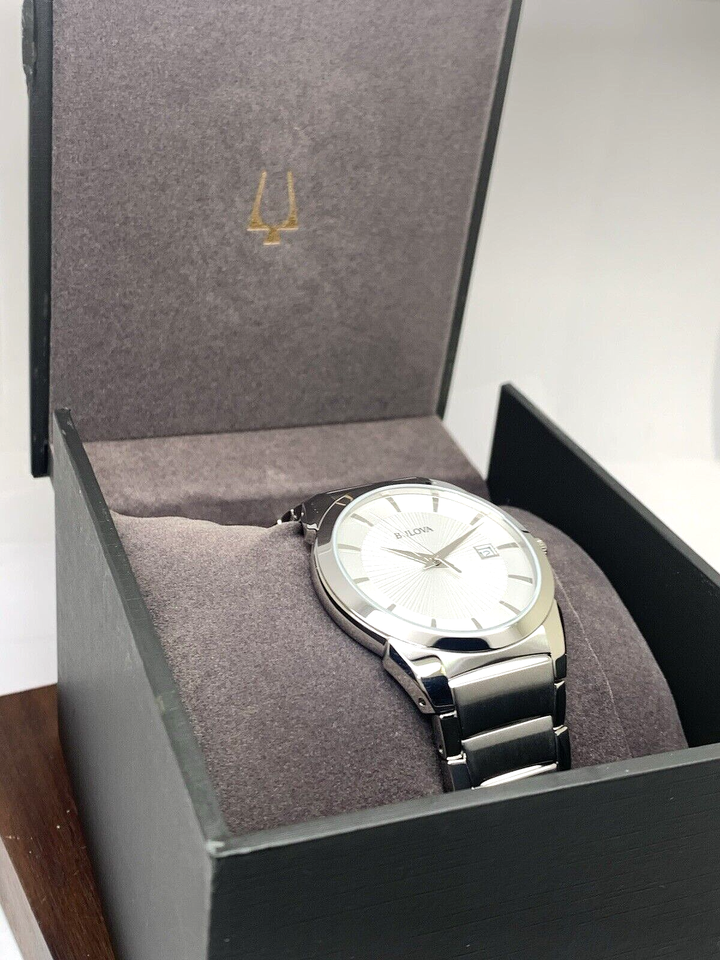 Bulova Mens Watch 96B015 Quartz Silver Dial Date Stainless Steel 38mm ...