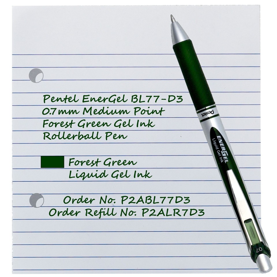 Pentel EnerGel RTX BL77-D3 0.7mm Forest Green Gel Ink Rollerball Pens ...
