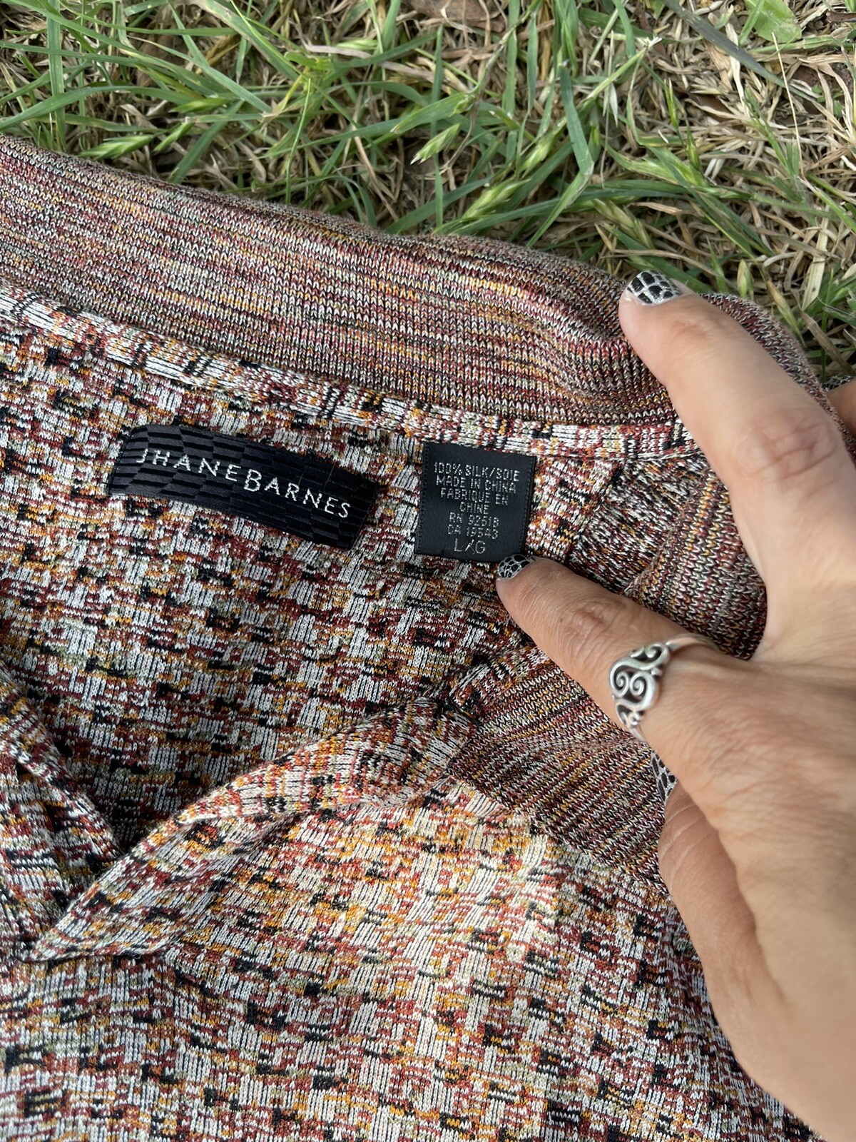 Jhane Barnes Abstract Silk short sleeve shirt Large A5 | eBay