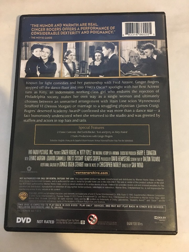 Kitty Foyle (DVD, Used, Like New) Warner Archive Collection Ginger ...