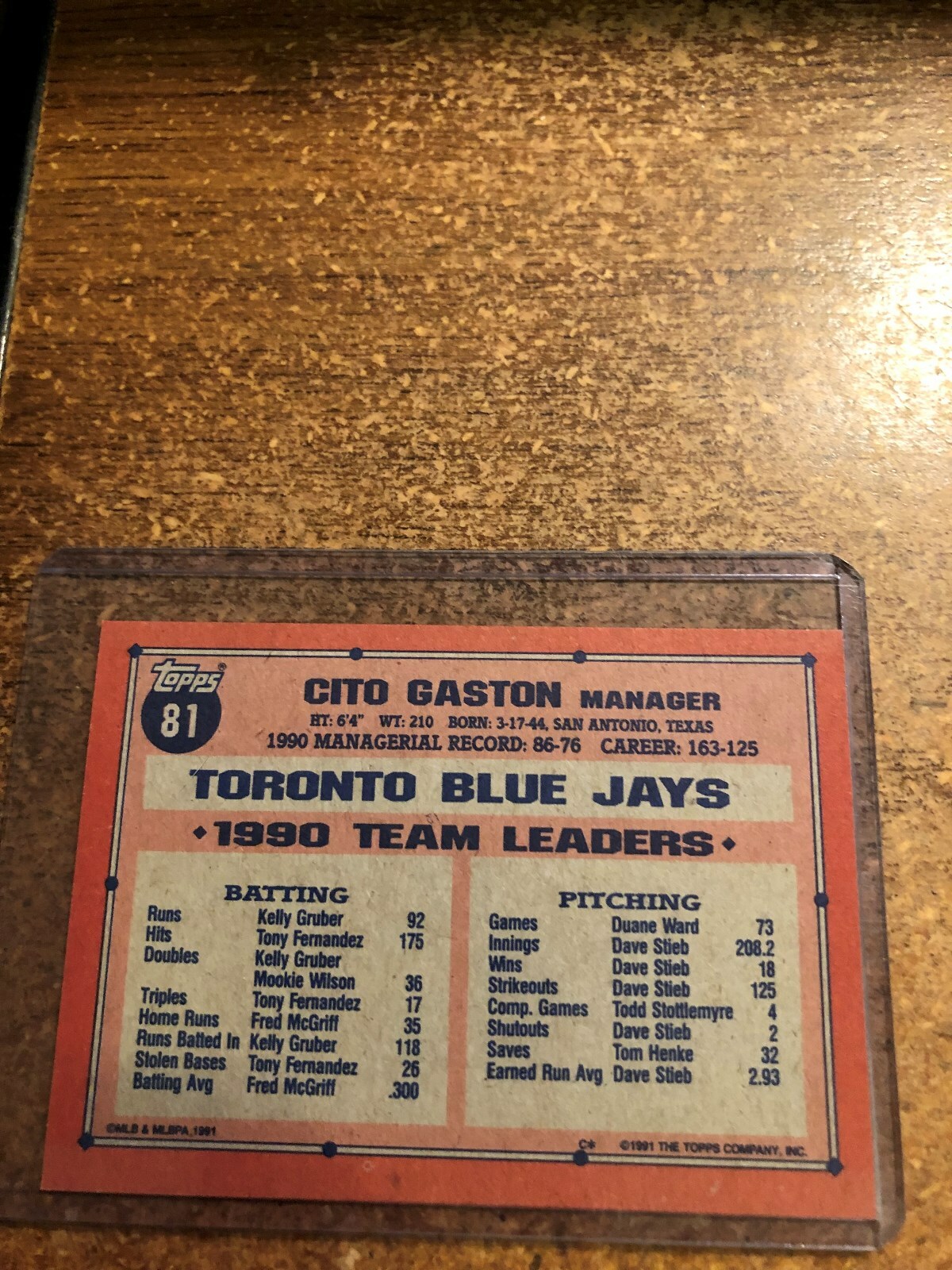 1991 Topps Baseball # 81 Cito Gaston Blue Jays Manager | eBay