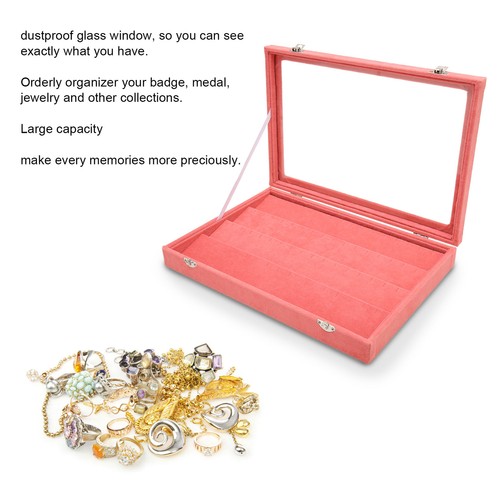 (Pink)Pin Display Case Pink Large Elegant Solidwood Dustproof Glass ...