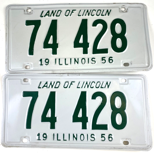 Vintage Illinois 1956 Auto License Plate Set Pair 74 428 Man Cave Pub ...