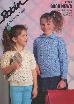 Robin Knitting Pattern 14403 Good News DK Child's Sweater & Top 24"-32 ...