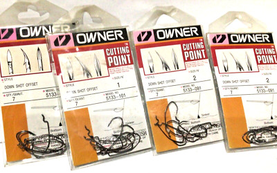 4 pkgs Owner 5133 Down Shot Offset - Drop Shot Hook 2/ sz1 and 2/ sz2 ...