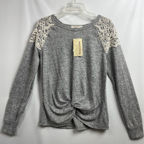Rewind Top Womens Medium Casual Long Sleeve Twist Front Crochet Accent ...