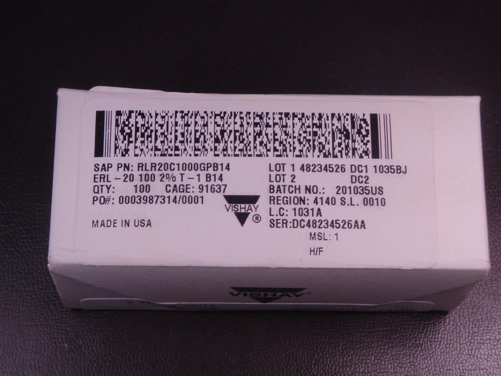 Lot of 4 RLR20C1000GPB14 Vishay Metal Film Resistor 100 Ohm 500mW 1/2W ...