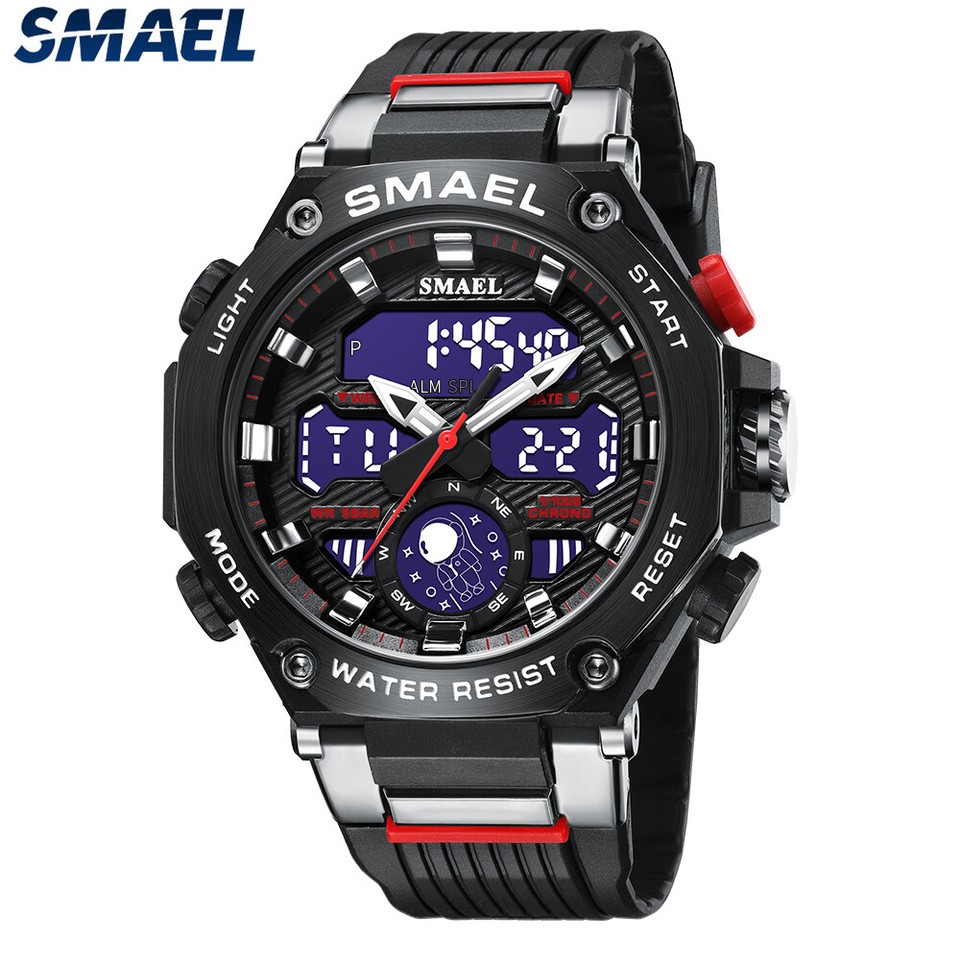 SMAEL Brand Men Digital LED Watch Dual Time Gold Watches Rubber ...