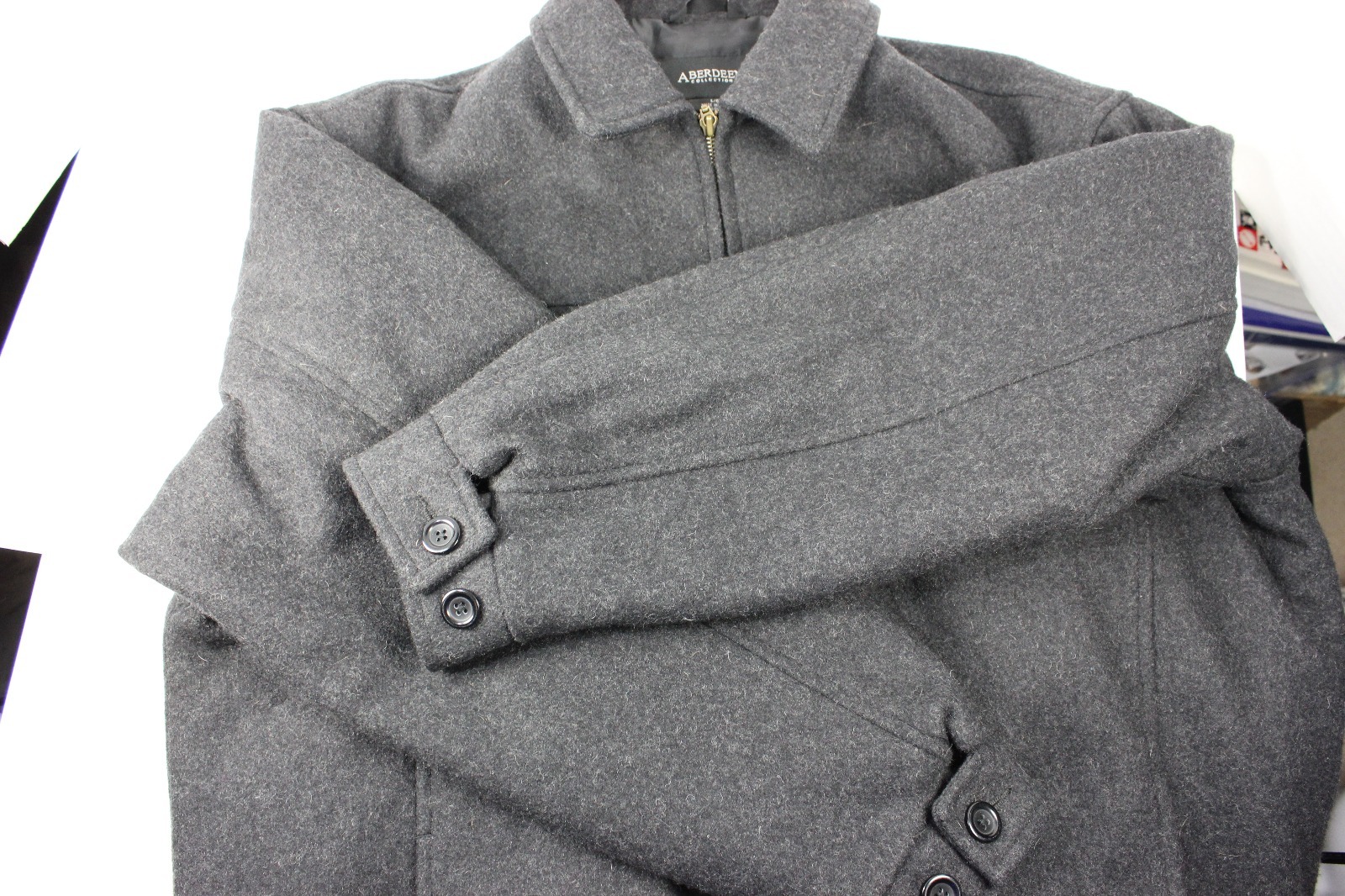 Mens Black Wool Jacket Coat Zippered Aberdeen Size Large Peacoat Style ...