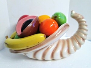 Ceramic Cornucopia Horn Of Plenty Hand Painted Centerpiece Vintage ...