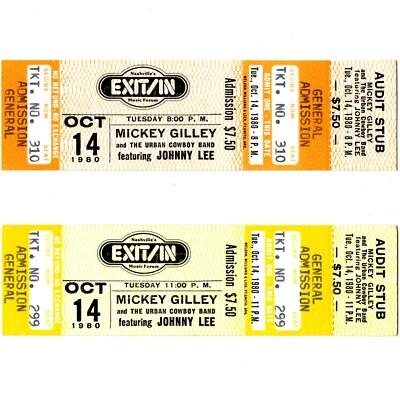 MICKEY GILLEY & URBAN COWBOY BAND Concert Ticket Stub NASHVILLE 10/14 ...