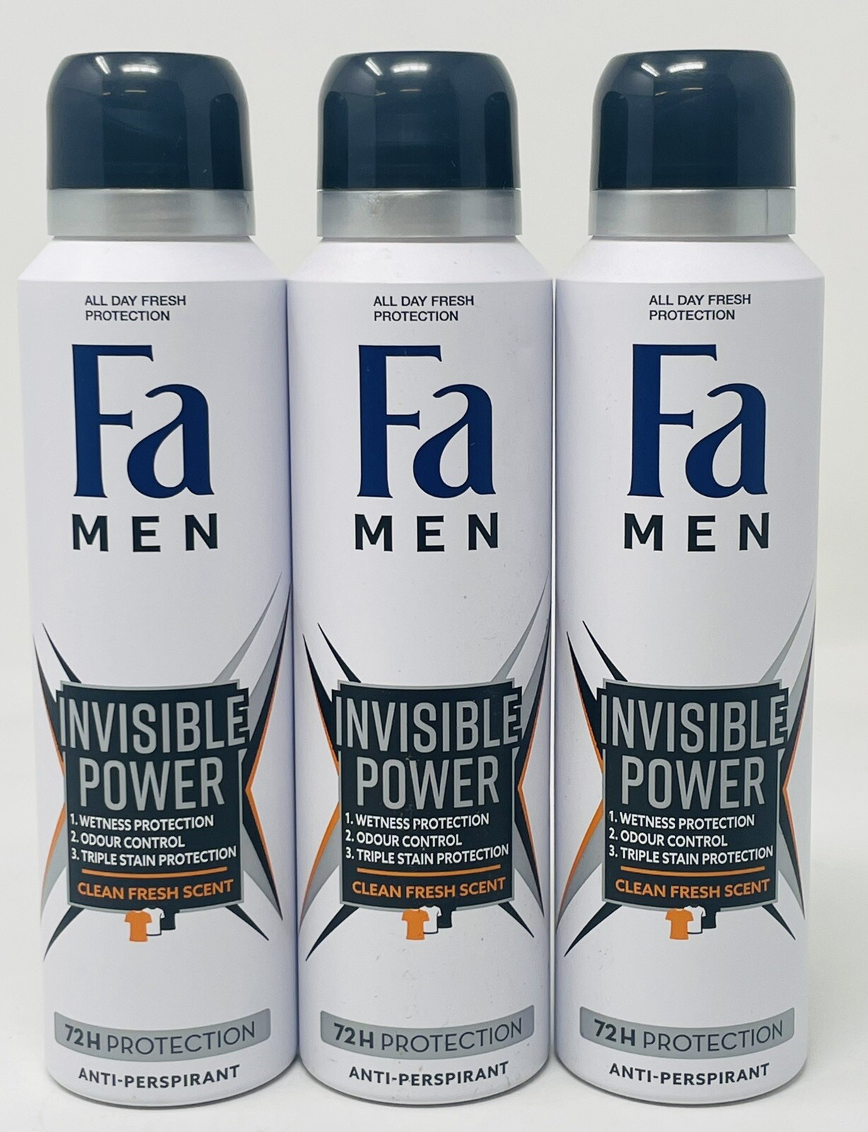 FA MEN INVISIBLE POWER DEODORANT SPRAY 3x Packs 72 H PROTECTION 150 ML ...