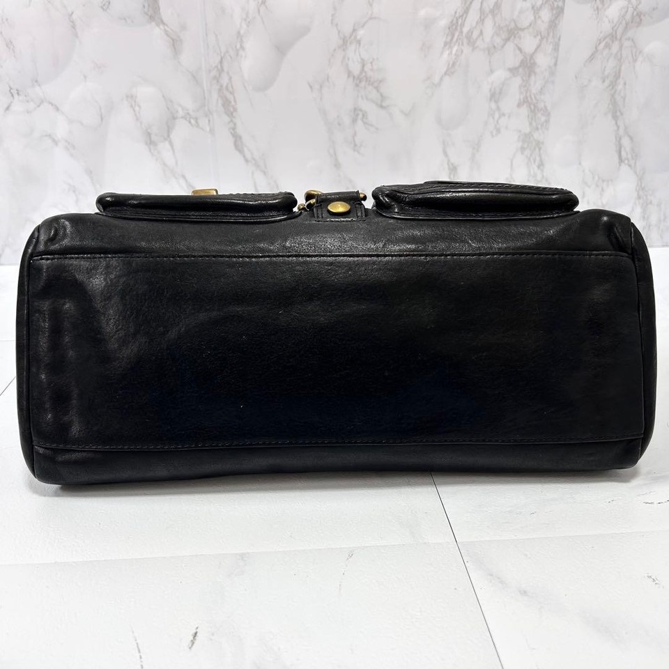 COACH 65th Legacy Mandy Satchel Bag Hand Bag Turnlock Leather Black ...