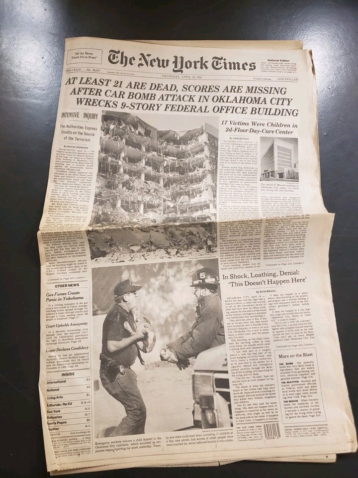 April 20 & 21, 1995: OKLAHOMA CITY Bombing Tragedy OKC New York Times ...