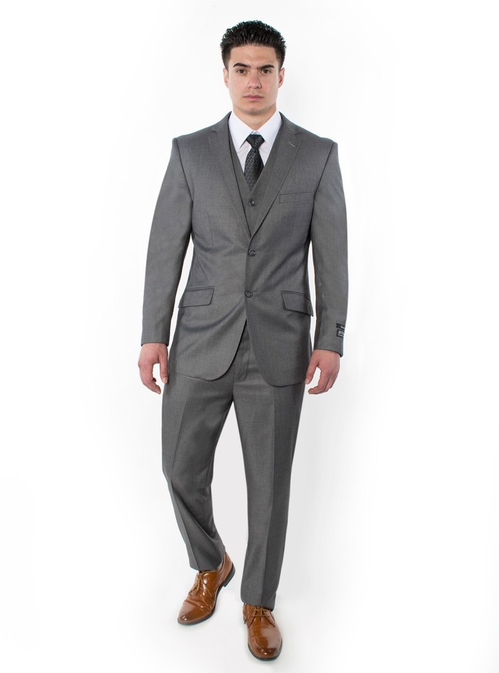 Men’s Suits Slim Fit - 3 Piece Suit Set Men Blazer Middle Grey | eBay
