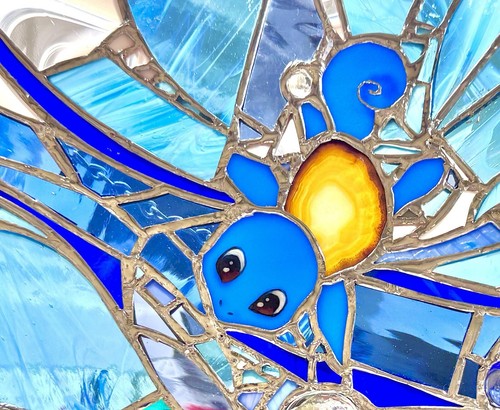 Squirtle Pokémon Stained Glass Reversible Panel Agate Shell 12x16 ...
