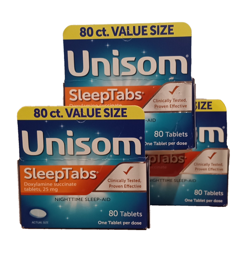 3PK Unisom Sleep Tabs Nighttime Sleep-Aid 80 -CT Ea. 240 Total Ex.07/ ...