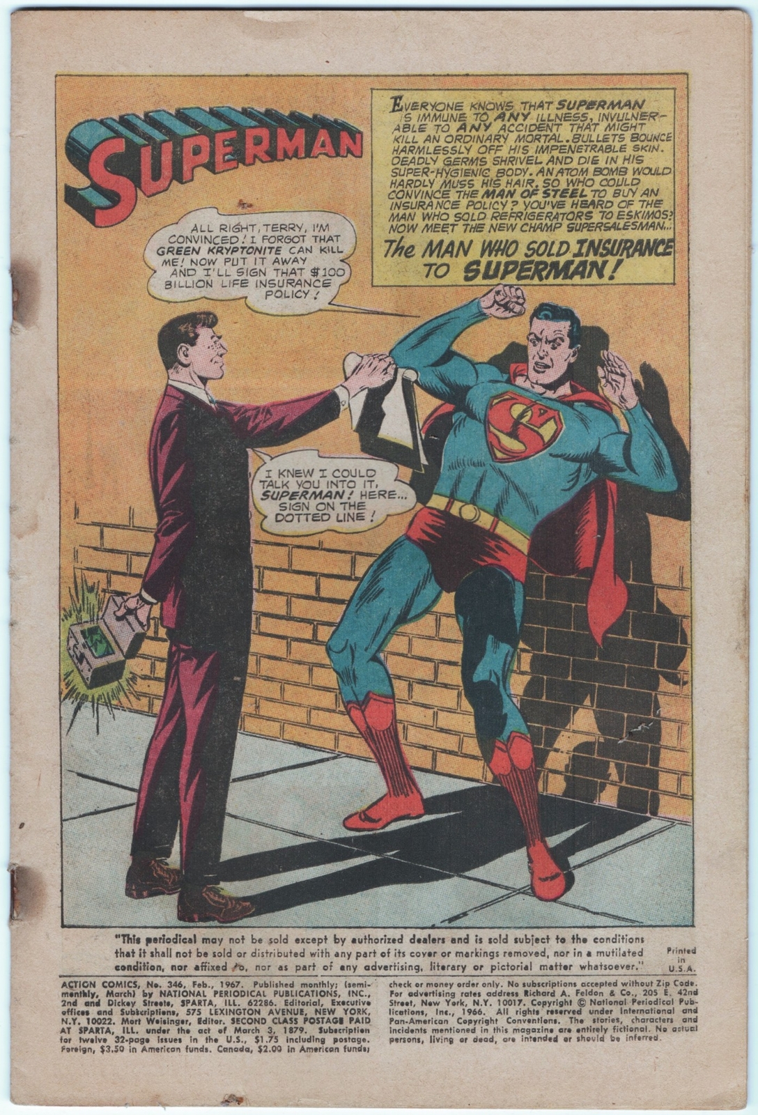 Action Comics Comic Book #346 Superman DC Comics 1967 COVERLESS ...