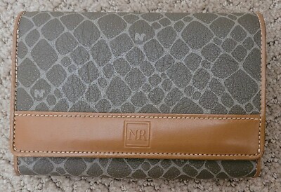 AUTH NINA RICCI LOGO LEATHER COMPACT WALLET PREOWNED BROWN & TAN | eBay